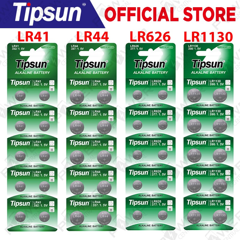 Tipsun 10 pack LR41 LR626 LR1130 LR44 AG3 AG4 AG10 AG13 192 377 390 35 – powercentral