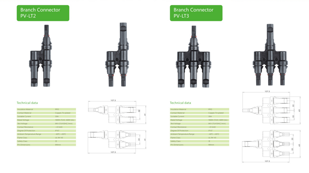 MC4 1500V Parallel Solar Panel Connector T Branch 1 to (2,3,4) 1 x Mal ...