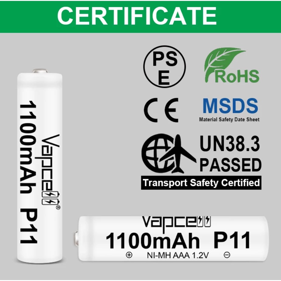 1PC Vapcell AA 3360 AAA 1100mAh 1.2v NI MH Rechargeable Battery P11 V2 ...