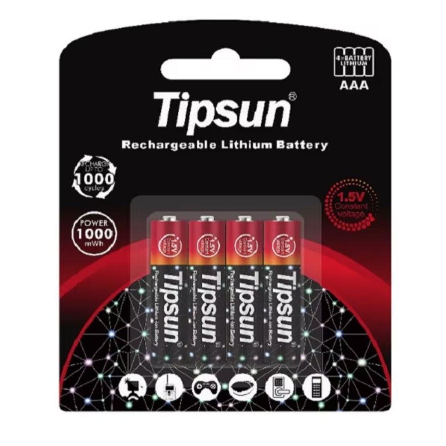 Tipsun AA AAA Li-ion Rechargeable Battery 1.5V 3000mWh 1000mWh Lithium ...