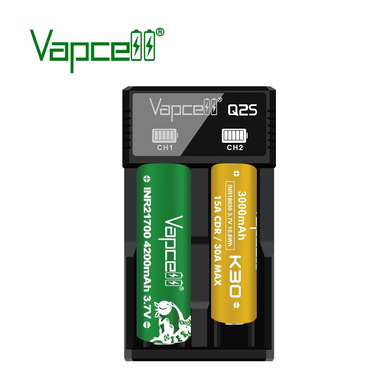 Vapcell Q1 Q2S Lithium ion Battery Charger 1 & 2 Slot 18650 21700 2265 ...